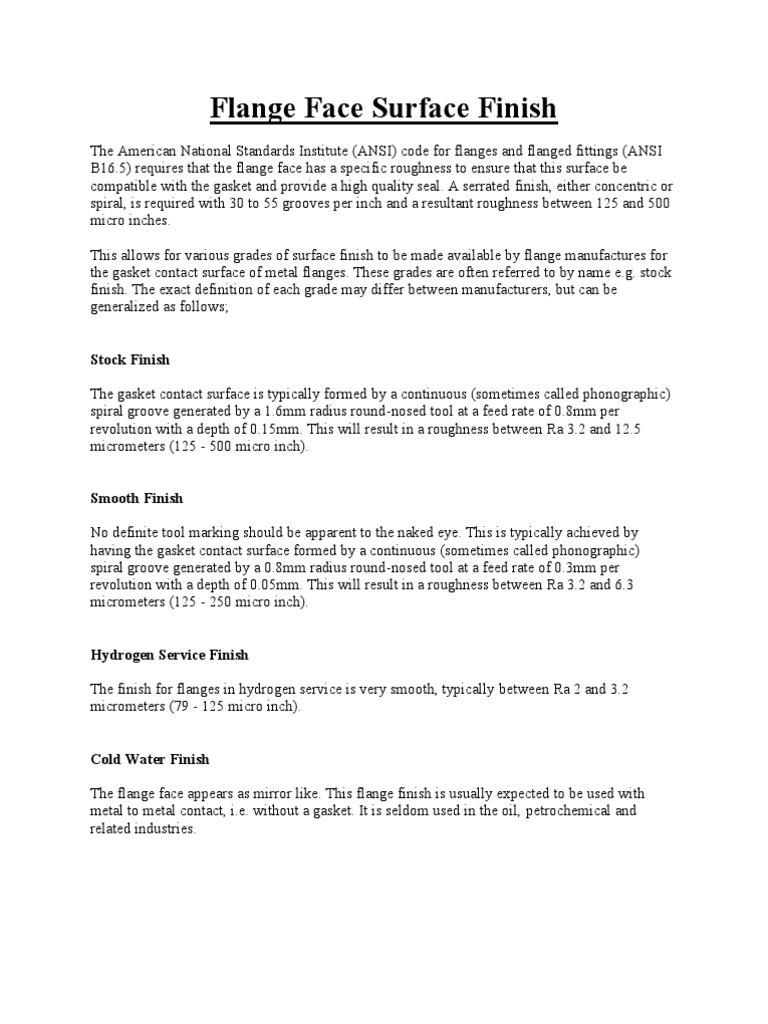 Flange Face Surface Finish | PDF | Surface Roughness | Root Mean Square