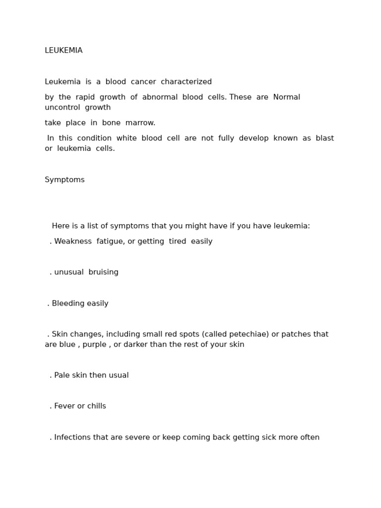Understanding Leukemia: Symptoms and Treatments | PDF | Leukemia | Cancer