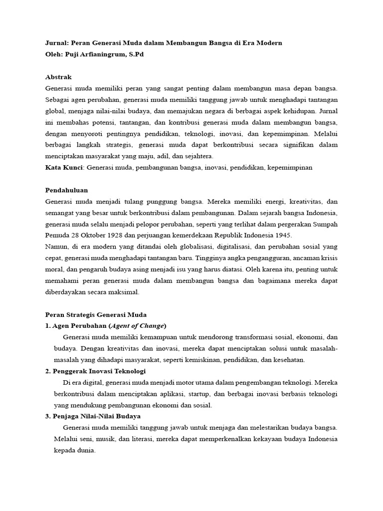 Peran Generasi Muda Dalam Membangun Bangsa Di Era Modern | PDF