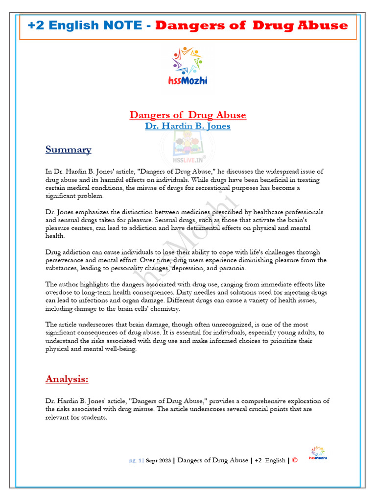 Hsslive - Xii English Unit 4 Lesson 3 - Dangers of Drug Abuse Hssmozhi ...