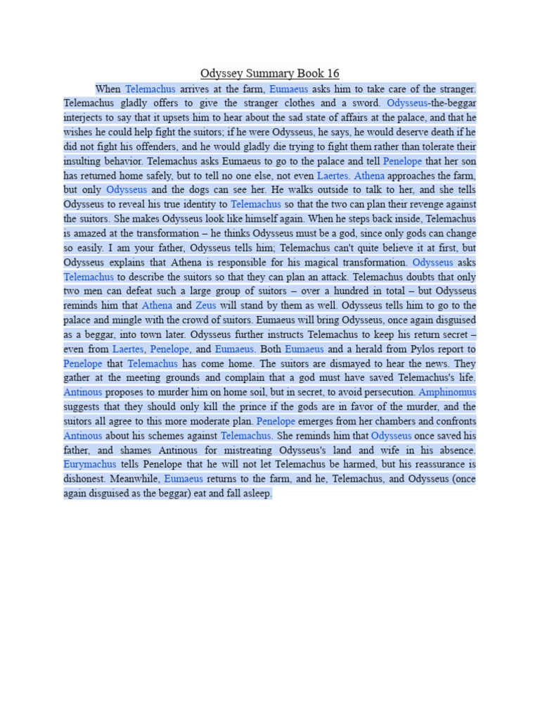 Odyssey Book 16: Telemachus Meets Odysseus | PDF | Odysseus | Penelope