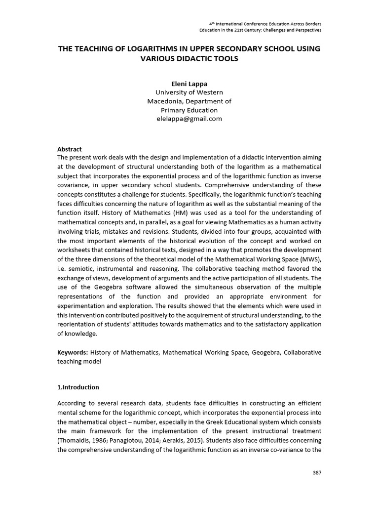 The Teaching of Logarithms in Upper Secondary School Using | PDF ...