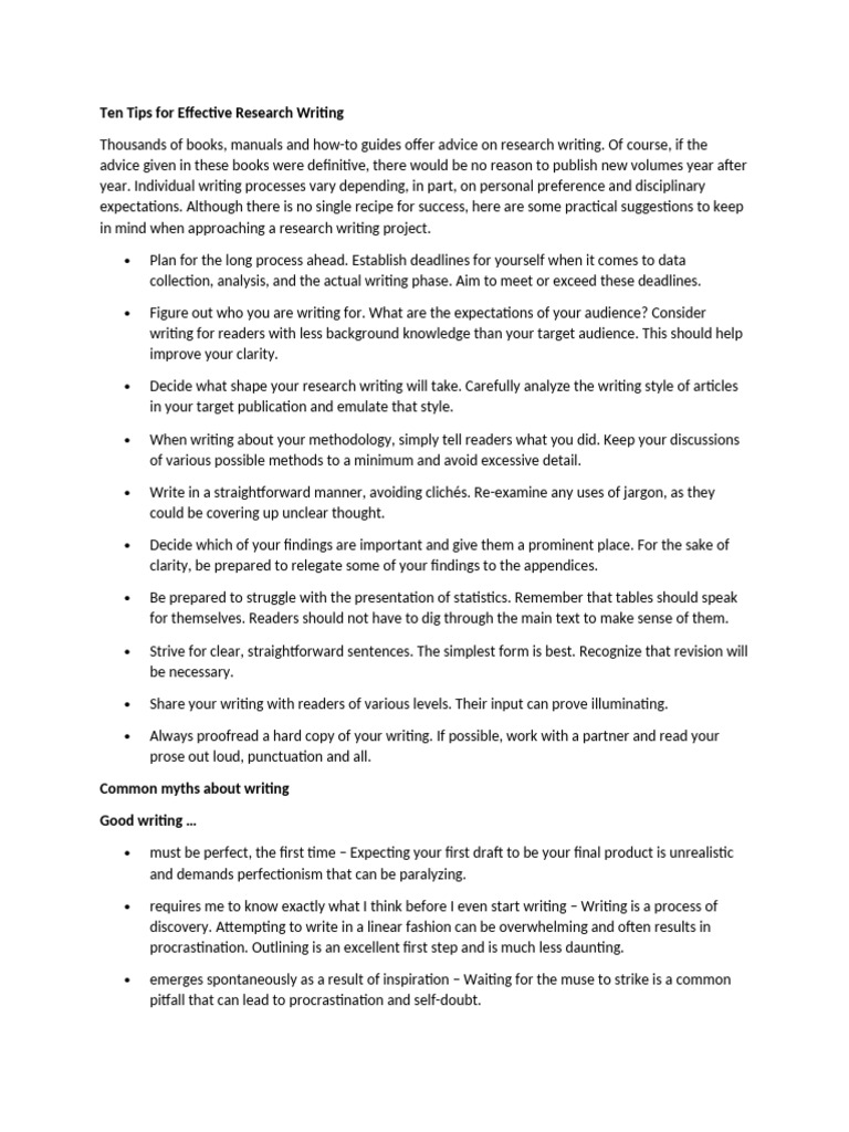 Ten Tips For Effective Research Writing | PDF | Methodology | Cognition