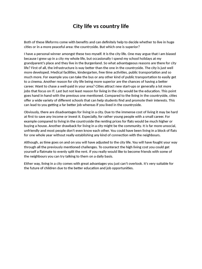 City Life Vs Country Life | PDF | Cost Of Living | Economies
