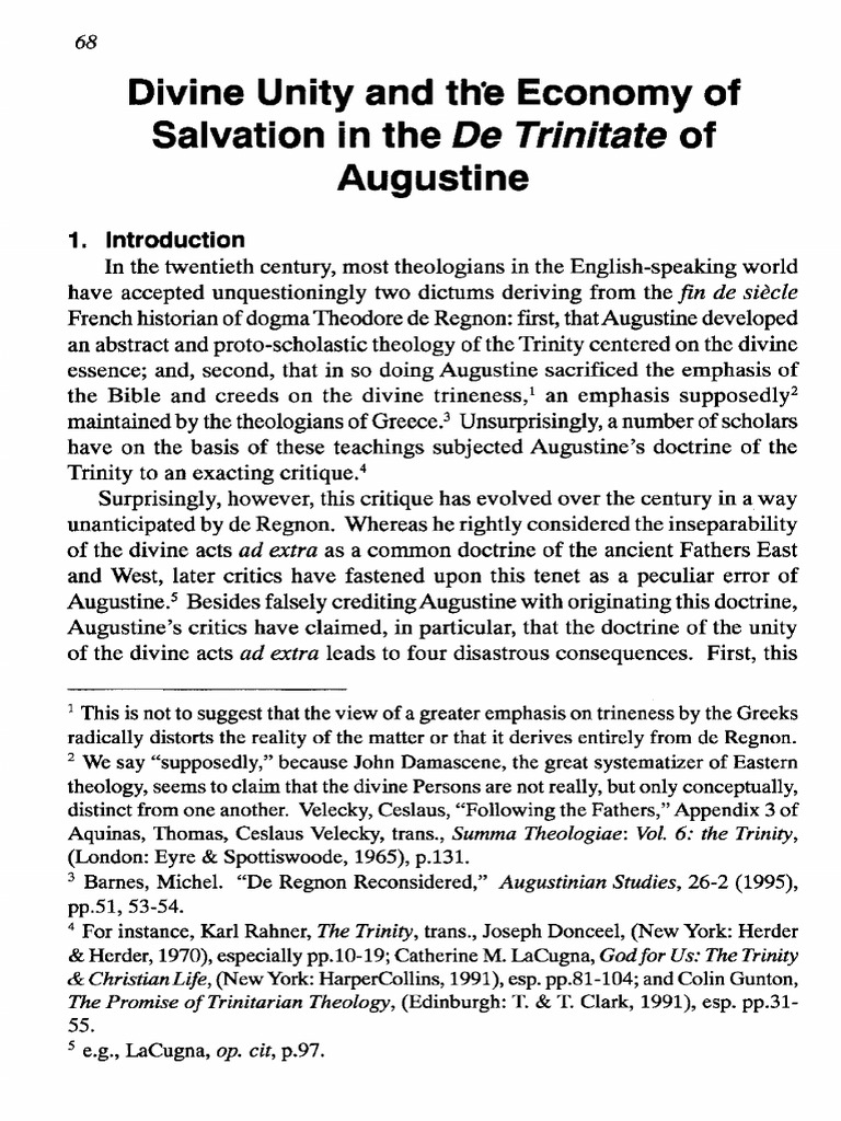 Divine Unity and The Economy of Salvation in The de Trinitate of Augustine | PDF | Trinity | God ...