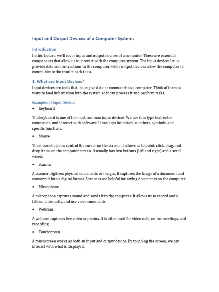 ICT Lecture 3.2 Input and Output Devices | PDF | Input/Output | Computer Keyboard