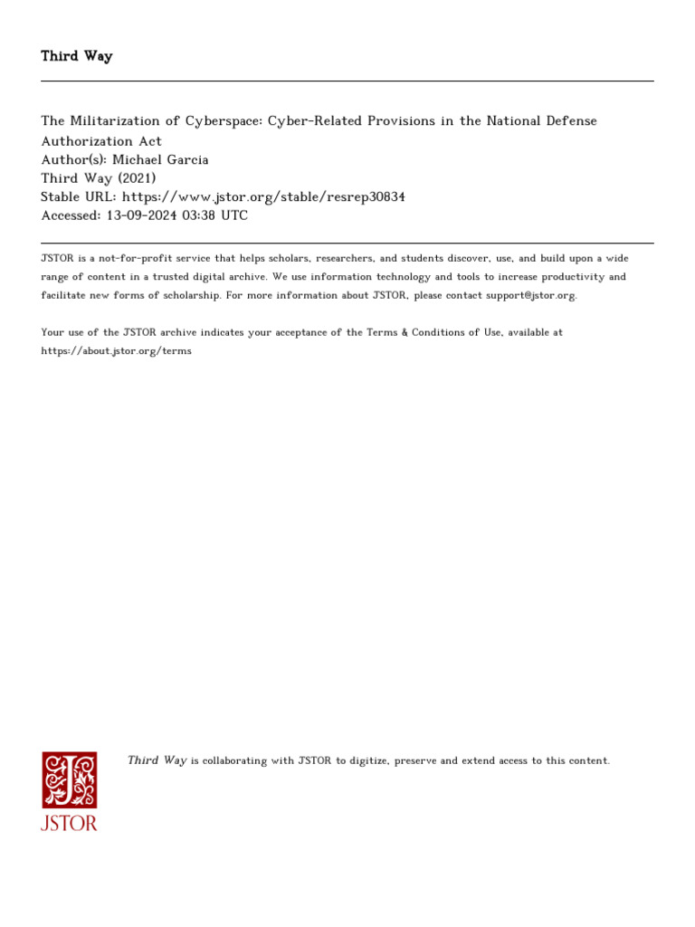 The Militarization of Cyberspace Cyber-Related Provisions in The National Defense Authorization ...