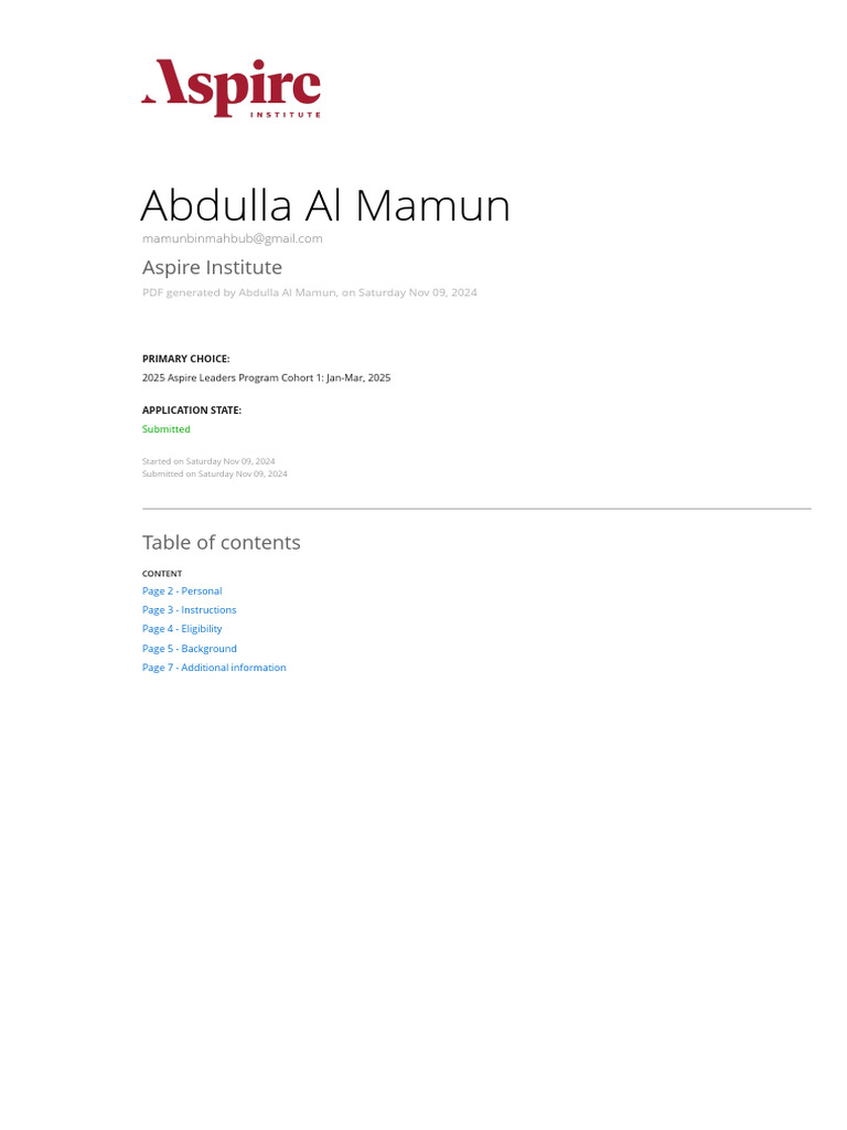 Abdulla Al Mamun Aspire Institute Application | PDF | Parent | Caregiver