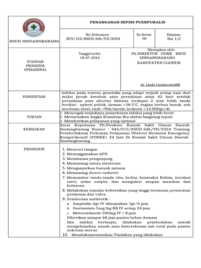 Penanganan Sepsis Puerperalis RSUD Cianjur | PDF