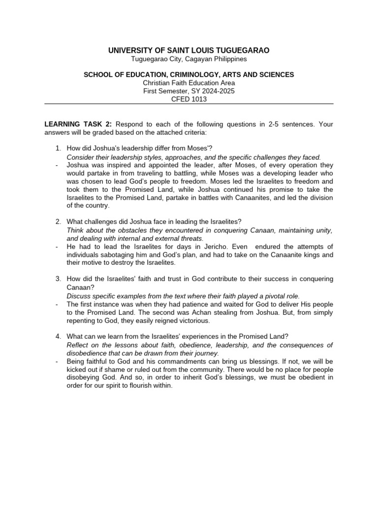 Ignacio Brandon Set2 Learningtask2 | PDF | Joshua | Israelites