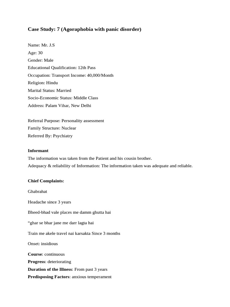 Case study psychology | PDF | Anxiety | Mental Disorder