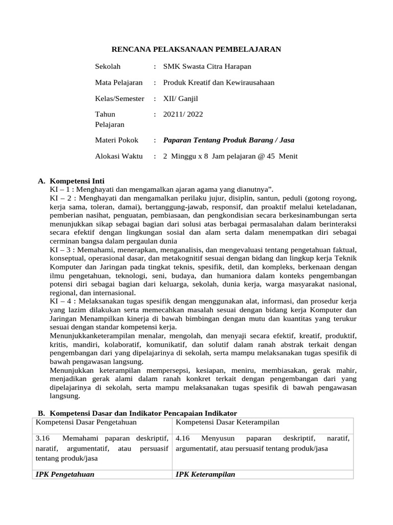 05 RPP Paparan Deskriptif Produk | PDF | Karier & Perkembangan | Seni