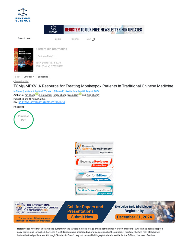 TCM@MPXV - Bentham Science | PDF | Open Access | Traditional Chinese Medicine