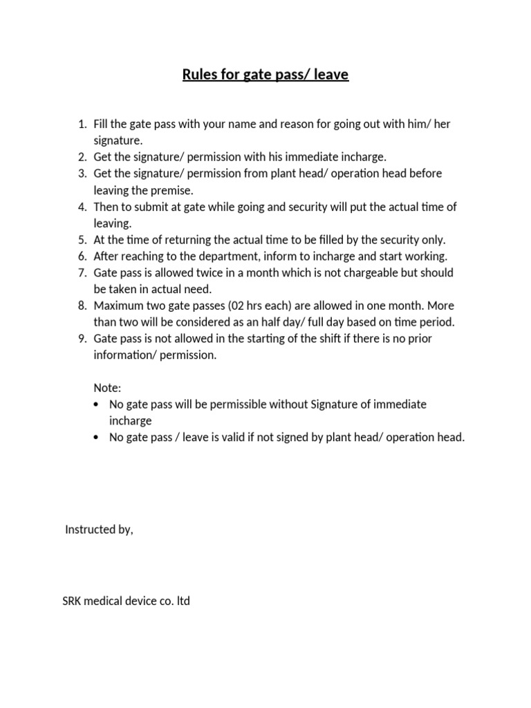 Gate Pass Policy | PDF