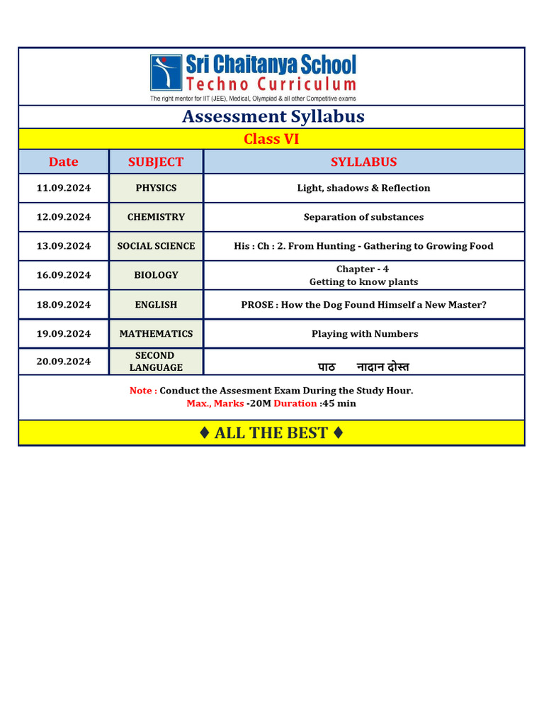 CBSE Class 6 Assessment Syllabus & Time Table WB | PDF