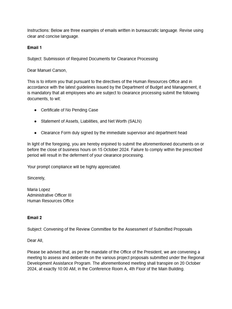 Clear Email Communication Examples | PDF | Government