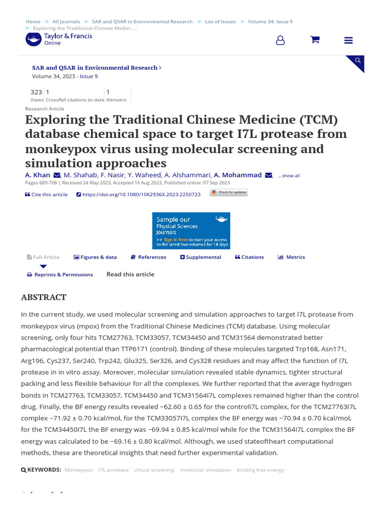 Exploring The Traditional Chinese Medicine (TCM) From Monkeypox Virus | PDF