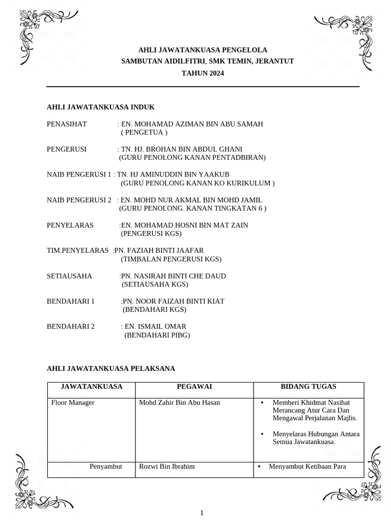 Ajk Sambutan Hari Raya 2024 | PDF