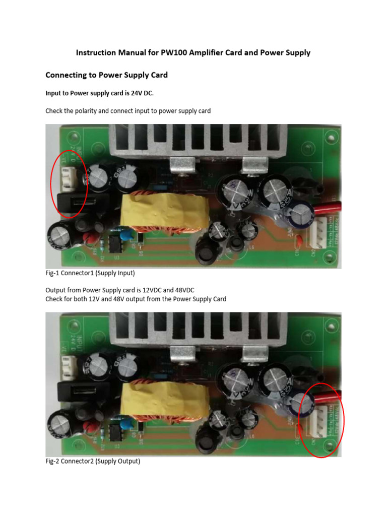 PW100 Amplifier Connection Guide | PDF | Power Supply | Amplifier