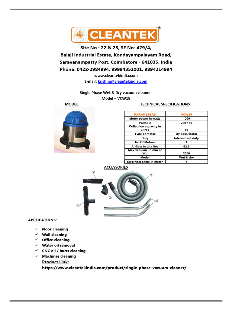 VCW15 Model Cleantek | PDF