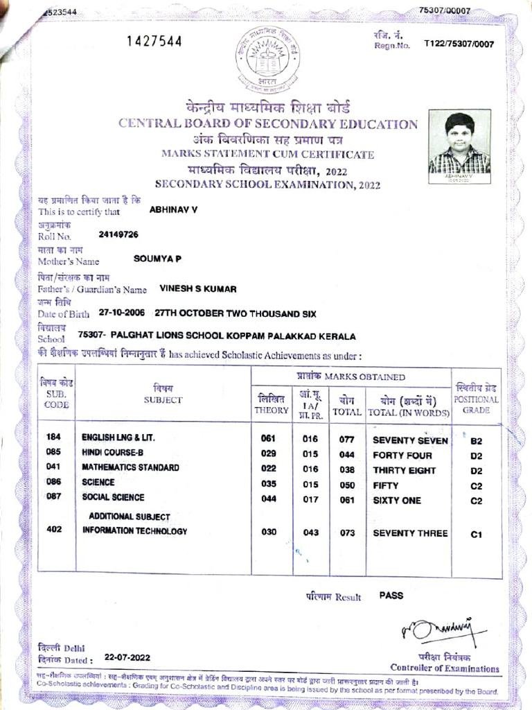 10th Marksheet | PDF | Educational Assessment And Evaluation | Schools