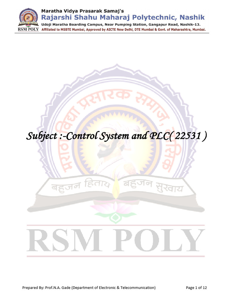 Subject:-Control System and PLC (22531) | PDF | Programmable Logic Controller | Control Theory