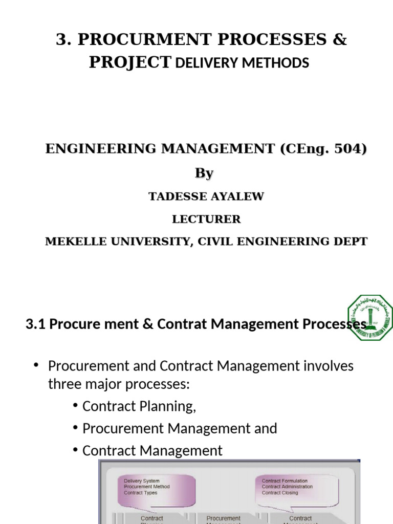 Procurment, Contract and Project Delivery System | PDF | General ...