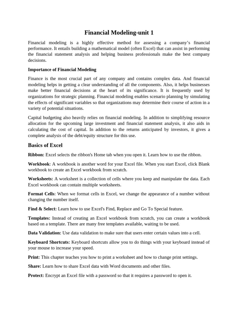 Financial Modeling Unit 1 by Dr. Isha | PDF | Keyboard Shortcut | Microsoft Excel