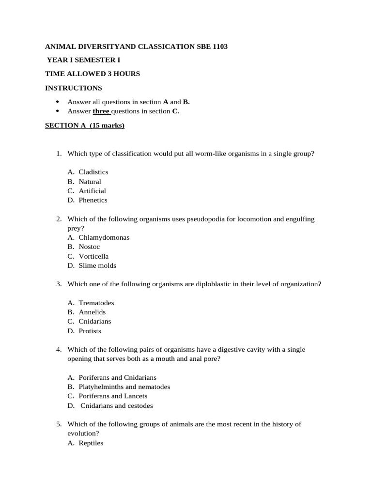 Animal Diversity and Classification Sbe 1103 | PDF | Organisms