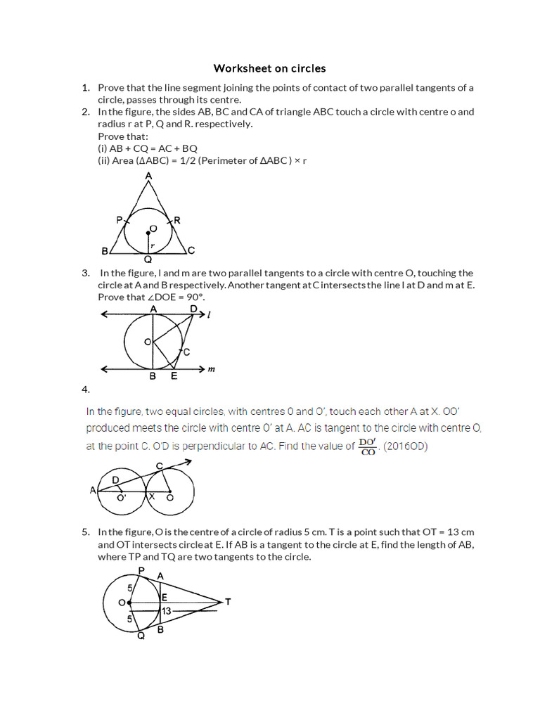 Worksheet On ch.10 Circles | PDF | Circle | Elementary Mathematics