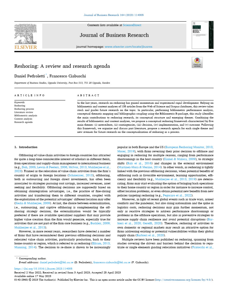 2〜 s2.0 S0148296323003636 main | PDF | Offshoring | Methodology