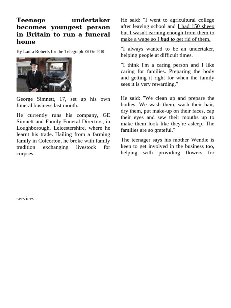 Teenage Undertaker Becomes Youngest Person in Britain To Run A Funeral ...