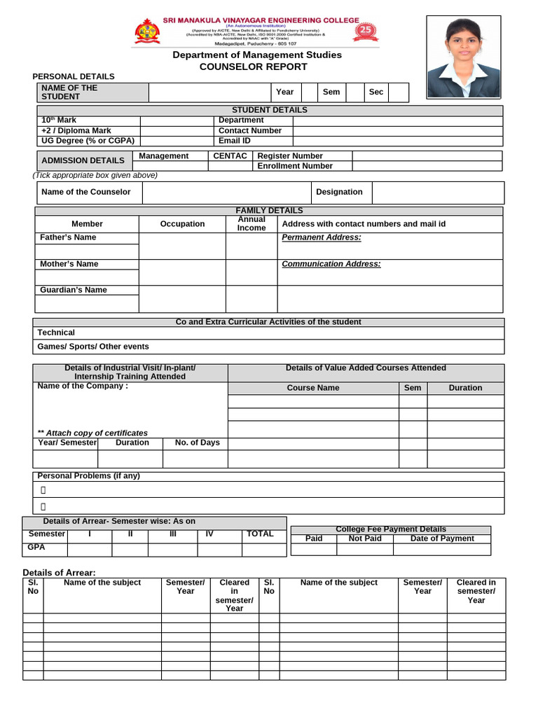 Counselor Report for Management Students | PDF