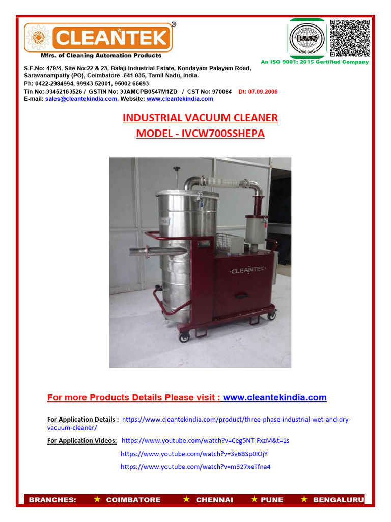 IVCW700SSHEPA Low Cleantek | PDF | Vacuum Cleaner | Equipment