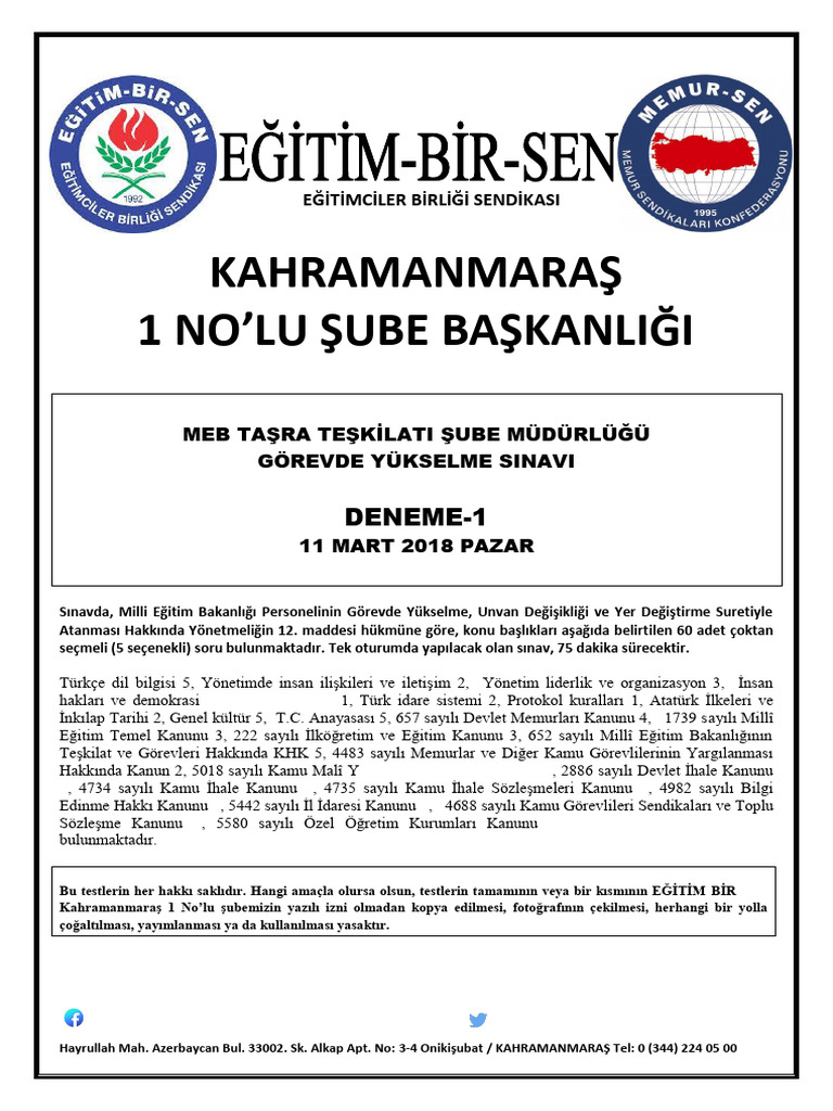 2018 EBS Meb TaAra TeAkilat Aube Mydyrlyy Gyrevde Yykselme Snav | PDF