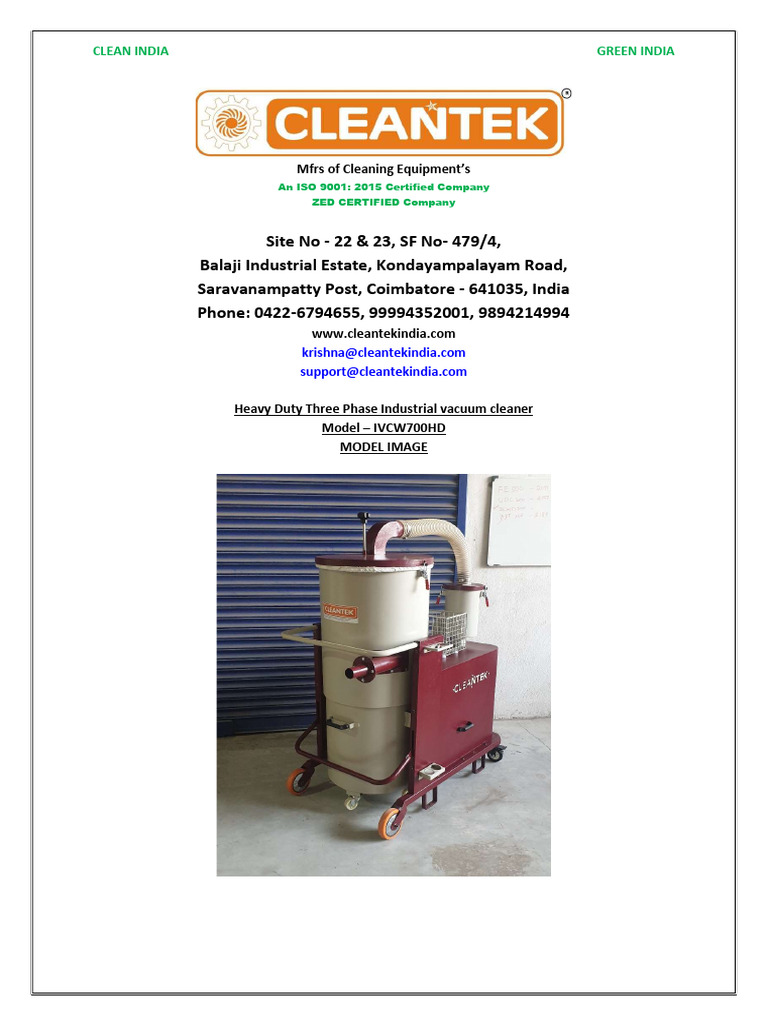 Industrial Vacuum Cleaner IVCW700HD | PDF | Vacuum Cleaner ...