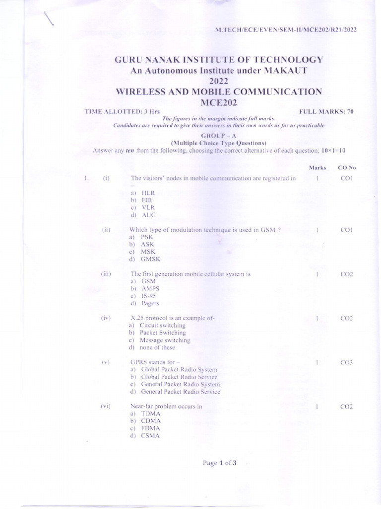 Wireless and Mobile Communication MCE 202 | PDF