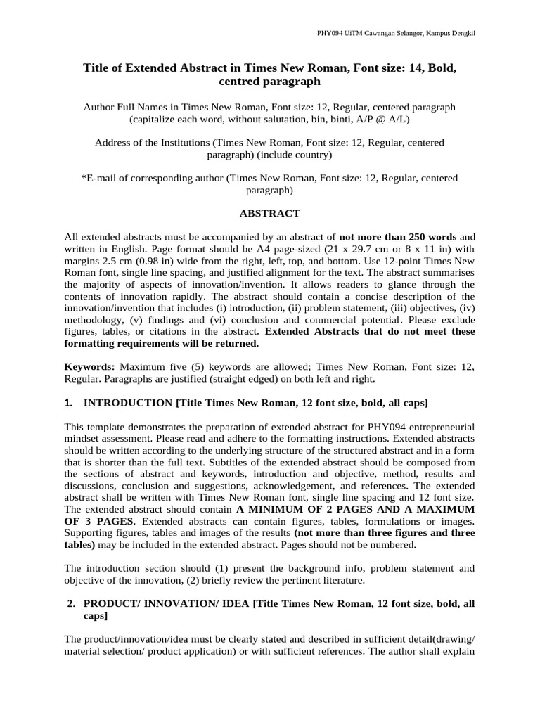 3.template For Extended Abstract - PHY094 Entrepreneurial Mindset | PDF ...