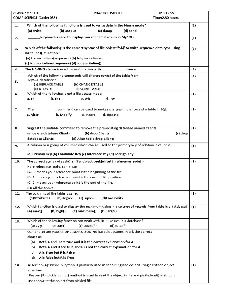Std12 Practice Qp=1 | PDF | Data Management Software | Software Engineering