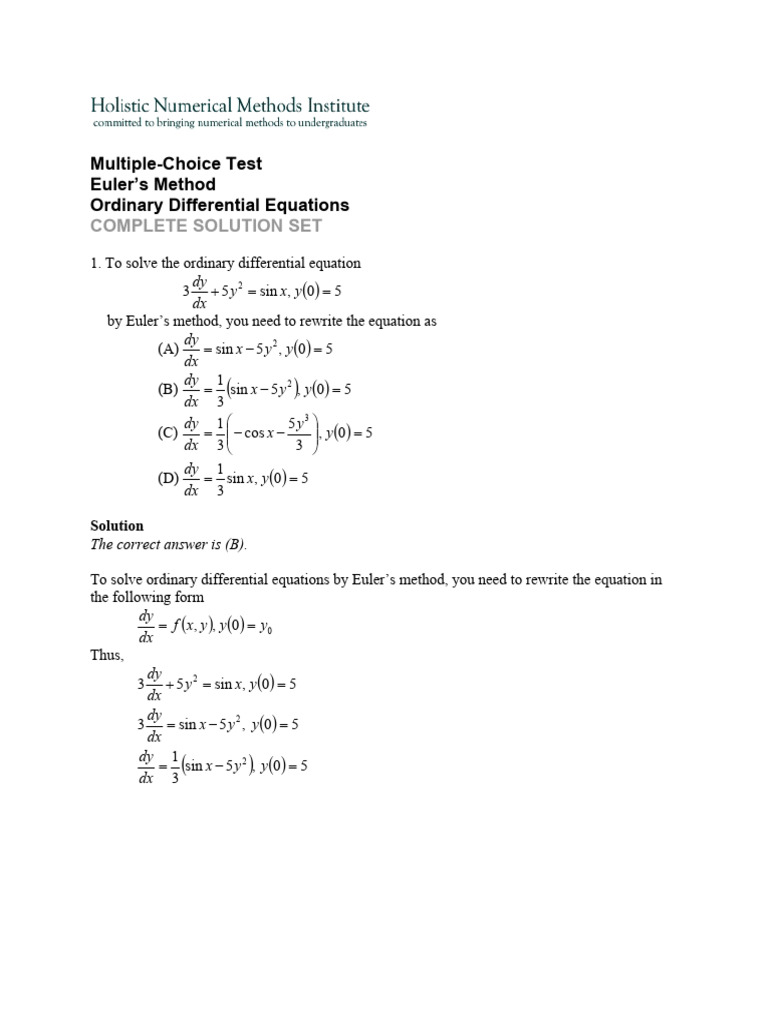 Quiz 08ode Euler Solution | PDF | Equations | Mathematics