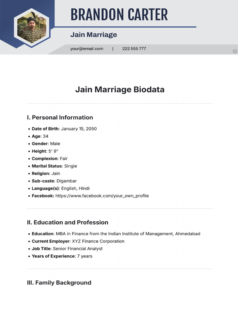 Free Jain Marriage Biodata Template - Edit Online & Download | PDF