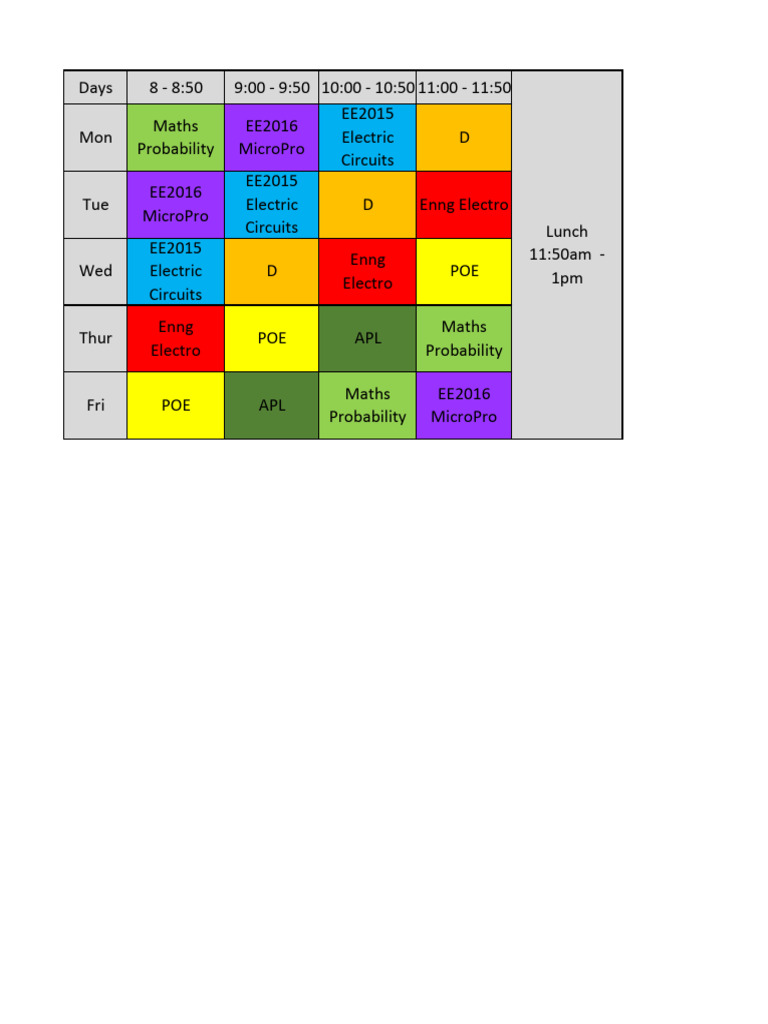 Time Table | PDF | Teaching Methods & Materials