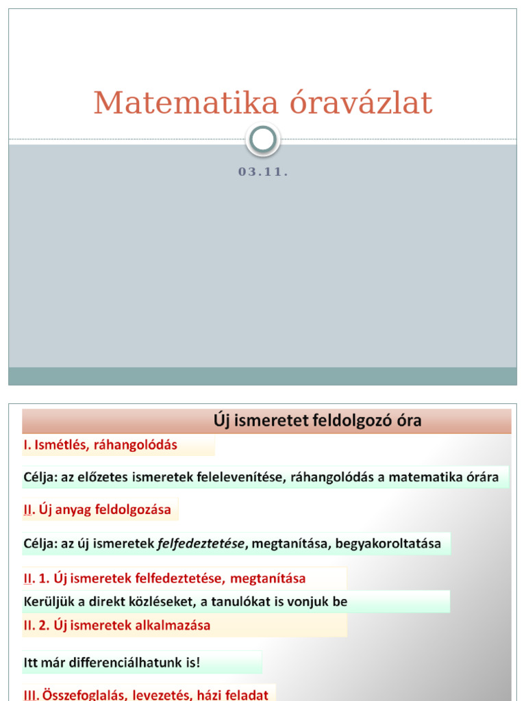 Matematika Óravázlat | PDF