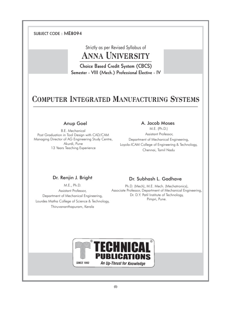 ME8094 - Computer Integrated Manufacturing Systems | PDF | Computer ...