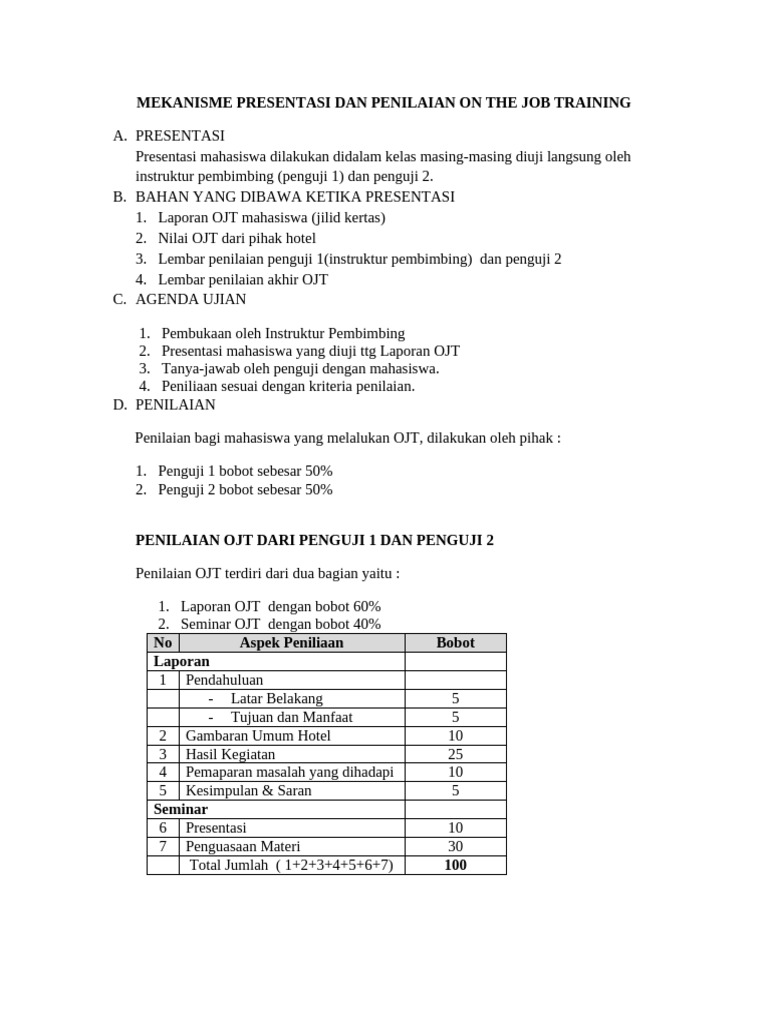 Penilaian Ujian Laporan Ojt | PDF