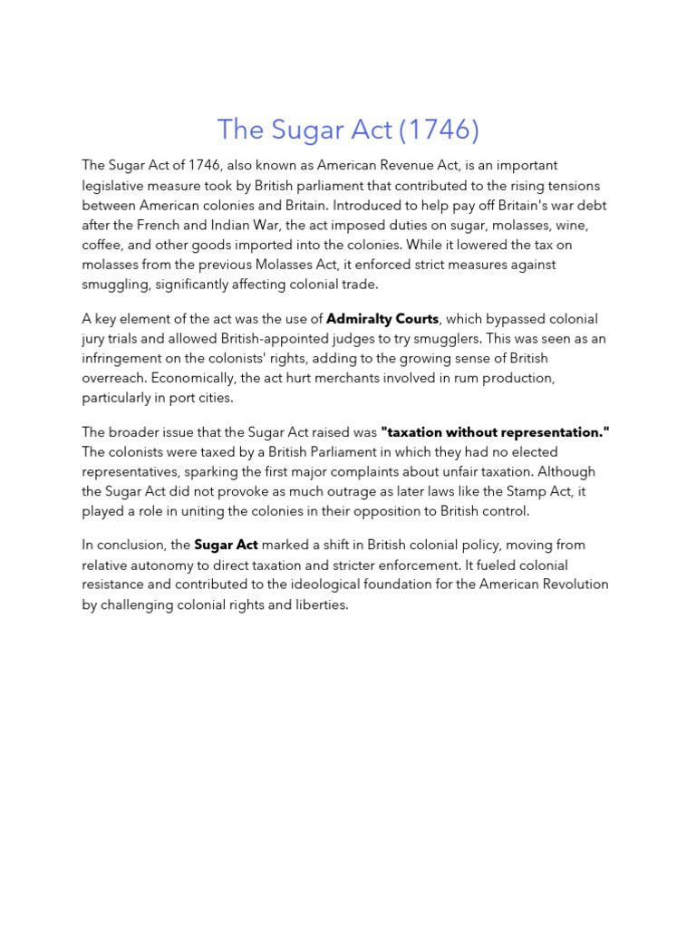Sugar Act Assignment | PDF | Finance & Money Management | Law