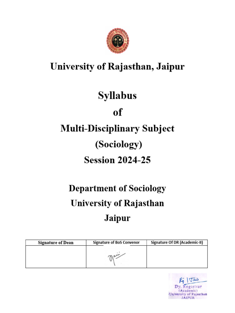 Syllabus for Sociology Courses 2024-25 | PDF | Sociology | Liberal Arts ...