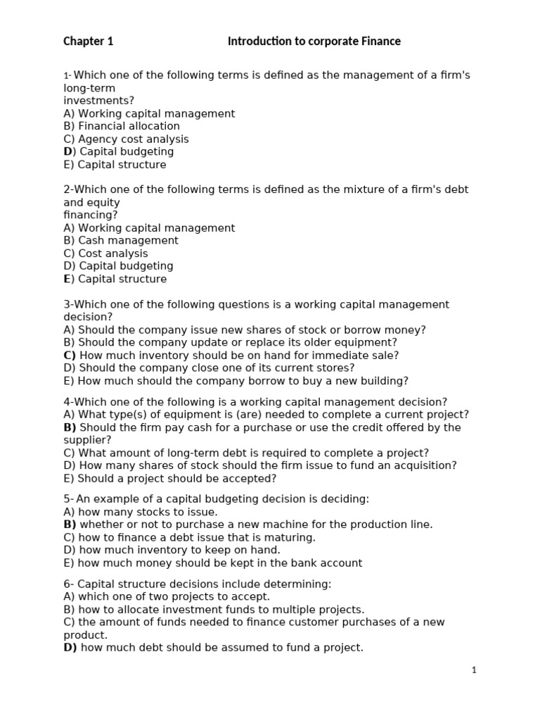 chapter 1 questions | PDF | Sole Proprietorship | Stocks