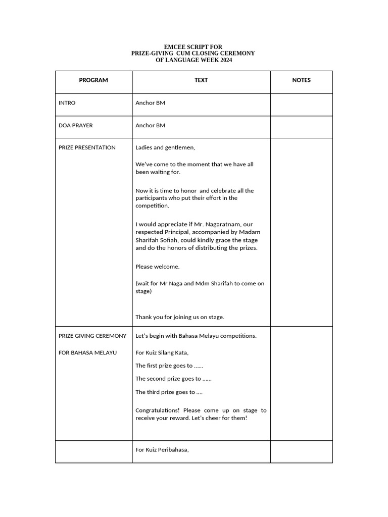 Emcee Script For | PDF