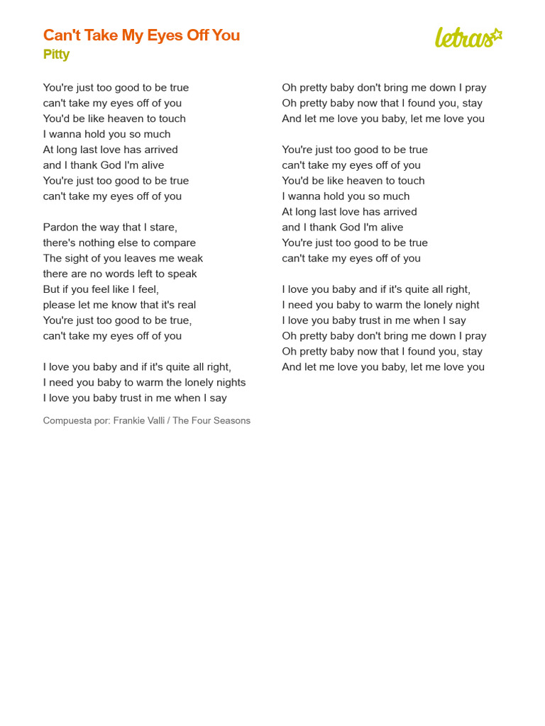 Can't Take My Eyes Off You Lyrics | PDF